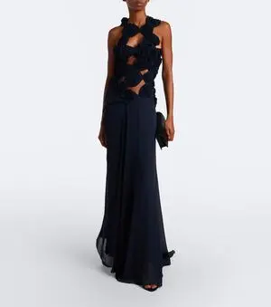 Victoria Beckham Cutout Floral-appliqué Silk Gown