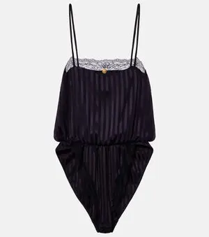Versace Lace-trimmed Silk-blend Jacquard Bodysuit - Black