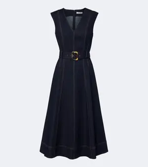 Veronica Beard Cosette Belted Denim Midi Dress