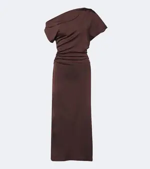 Tove Sora Gathered Satin Midi Dress - Brown