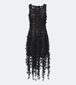 Oscar De La Renta Semi-sheer Guipure Lace Midi Dress - Black