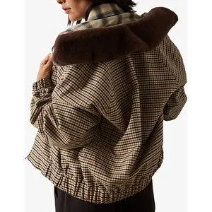 Whistles Faux-fur Collar Check Cotton Bomber Jacket