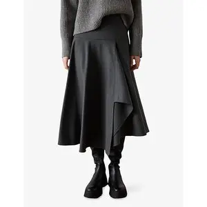 Whistles Draped Asymmetric Woven Midi Skirt