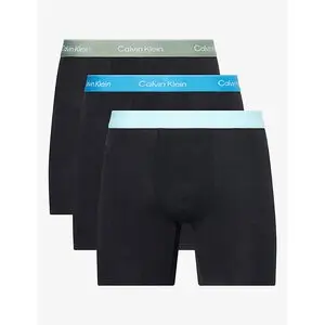 Calvin Klein Icon Logo-waistband Pack Of Three Stretch-cotton Boxer Briefs - Multi