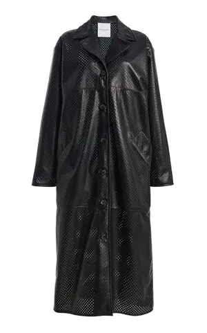 Brandon Maxwell The Beck Perforated Leather Driving Coat - Black