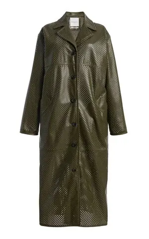 Brandon Maxwell The Beck Perforated Leather Driving Coat - Green