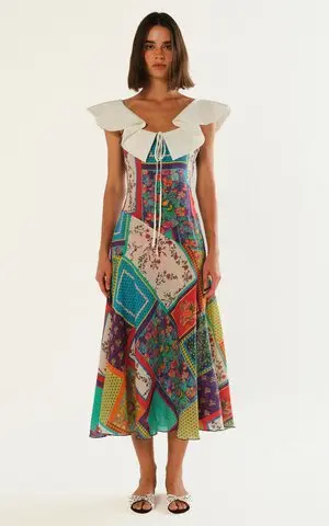 SIEDRES Caenes Patchwork-print Midi Dress
