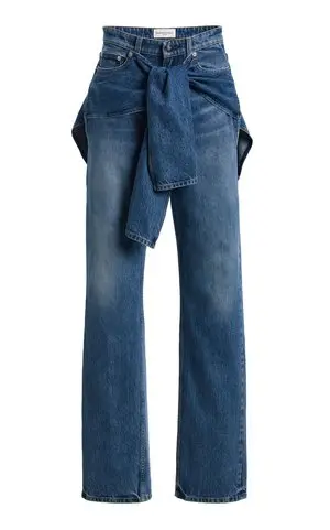 Brandon Maxwell The Layton Tie-detailed Rigid High-rise Straight-leg Jean - Medium Wash