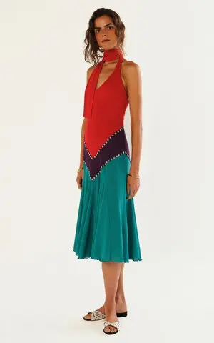 SIEDRES Raye Color-block Midi Dress