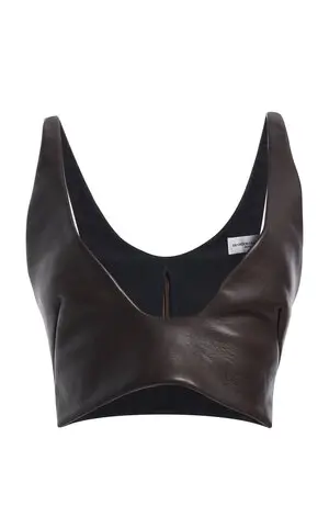 Brandon Maxwell The Alessia Leather Crop Top - Brown
