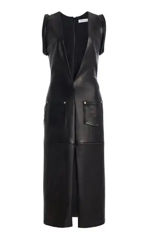 Brandon Maxwell The Gia Plunged Leather Midi Dress