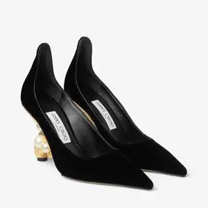 JIMMY CHOO Ithaca 95 Velvet Pumps With Pearl-embellished Wedge