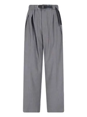 WHITE SAND Pleated Wide-leg Belted Trousers - Grey