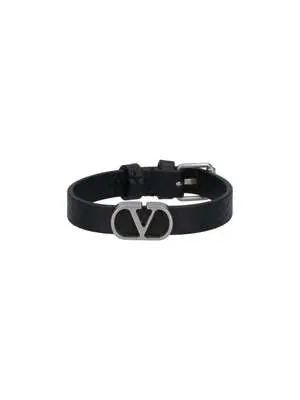 Valentino Garavani Leather Logo Buckle Bracelet