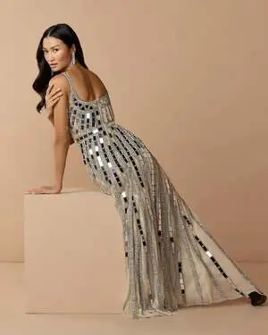 MAC DUGGAL COLLECTION Mirror Embellished Sleeveless Evening Gown