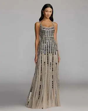 MAC DUGGAL COLLECTION Mirror Embellished Sleeveless Evening Gown