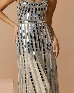 MAC DUGGAL COLLECTION Mirror Embellished Sleeveless Evening Gown