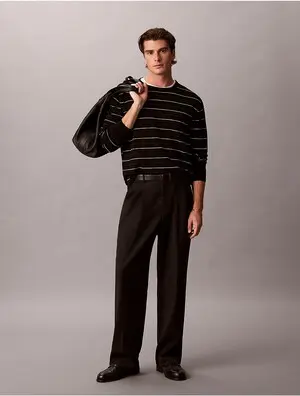 Calvin Klein Merino Stripe Crewneck Sweater - Black