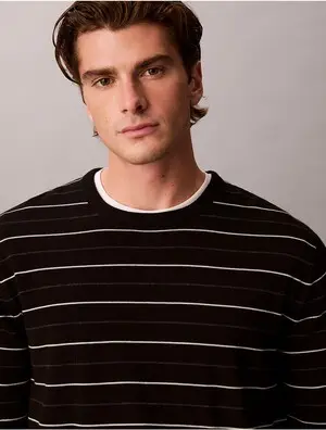 Calvin Klein Merino Stripe Crewneck Sweater - Black