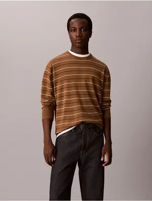 Calvin Klein Merino Stripe Crewneck Sweater - Thrush