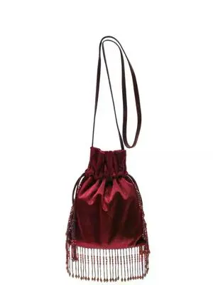 Malìparmi Rugiada Beaded Velvet Bucket Bag - Red
