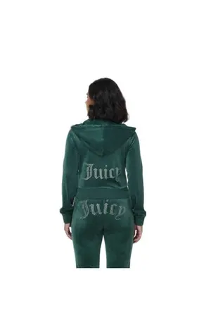 Juicy Couture Luxe Velour Rhinestone Zip Hoodie, - Junebug