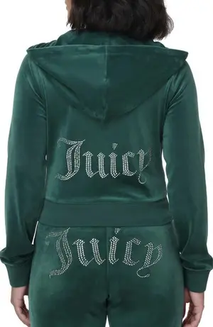 Juicy Couture Luxe Velour Rhinestone Zip Hoodie, - Junebug