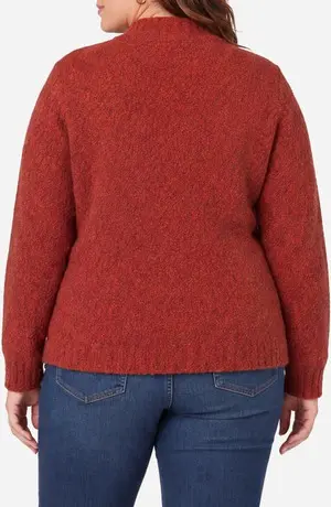 LIVERPOOL Mock Neck Bouclé Sweater With Button Detail