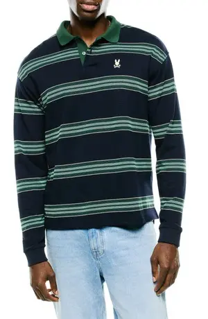 Psycho Bunny Drew Stripe Long Sleevepiqué Polo - Baritone B