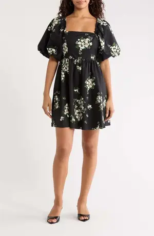 SUGARLIPS Emery Floral Print Puff Sleeve Dress