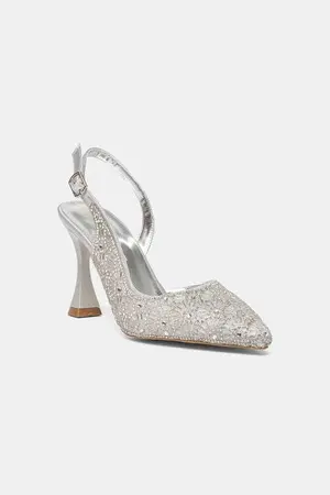 FOREVER & ALWAYS SHOES Avery Embellished Pointed Toe Pump - Silver