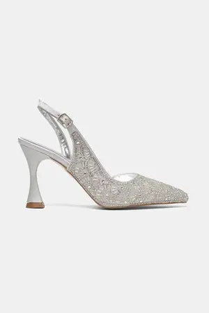 FOREVER & ALWAYS SHOES Avery Embellished Pointed Toe Pump - Silver