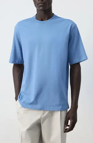 Mango Relaxed Fit Solid Cotton T-shirt - Blue
