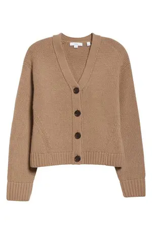 Vince Wool & Cashmere Boxy V-neck Cardigan - Camel