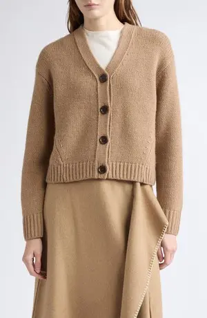 Vince Wool & Cashmere Boxy V-neck Cardigan - Camel