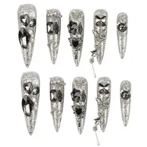 3H NAILS 3h Luxury Handmade Press-on Nailschrome Dagger - Silver