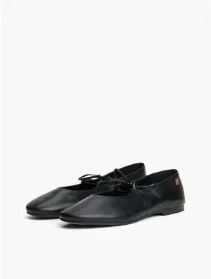 Tommy Hilfiger Lace-up Leather Mary Jane Ballet Flat - Black