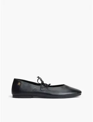 Tommy Hilfiger Lace-up Leather Mary Jane Ballet Flat - Black
