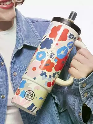 24BOTTLES Domenica Floral-print Straw Cup - Neutrals