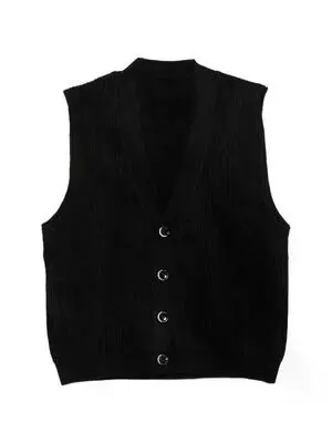 NINE:INTHE:MORNING Ribbed-knit V-neck Vest - Black