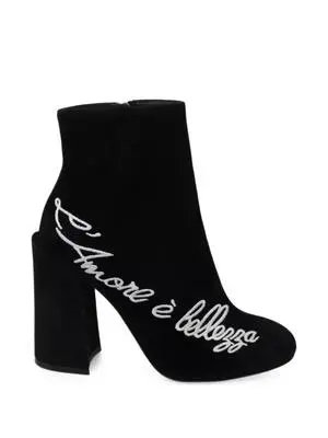 Dolce & Gabbana Embroidered Suede Ankle Boots - Black