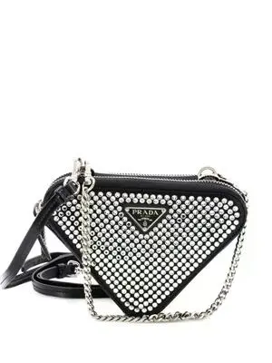 PRADA Triangle Double Pouch Crystal Embellished Satin Mini Crossbody Bag