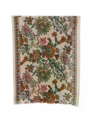 CLAUDIO CUTULI Floral-print Frayed Scarf - Neutrals
