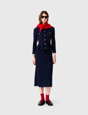 Maje Knit Dress With Peplum Waist - Navy