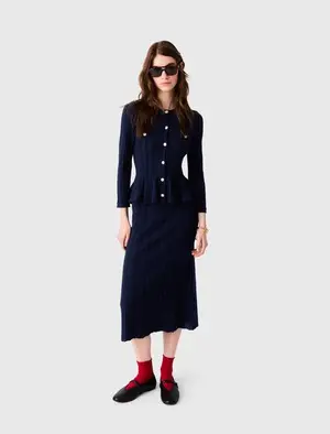 Maje Knit Dress With Peplum Waist - Navy