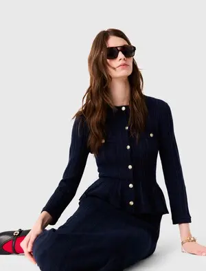 Maje Knit Dress With Peplum Waist - Navy