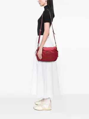 Prada 2010-2026 Saffiano Trimmed Tessuto Zip Top Crossbody Bag - Red