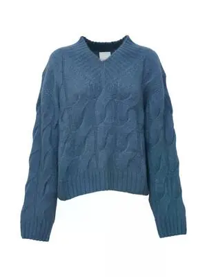 ALLUDE Cable-knit V-neck Sweater - Blue