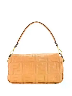 Fendi Baguette Nm Bag Zucca Embossed Leather Medium Crossbody Bag - Neutrals