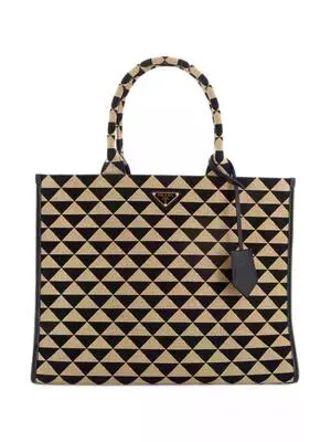 Prada Symbole Shopper Jacquard Large Tote Bag - Black